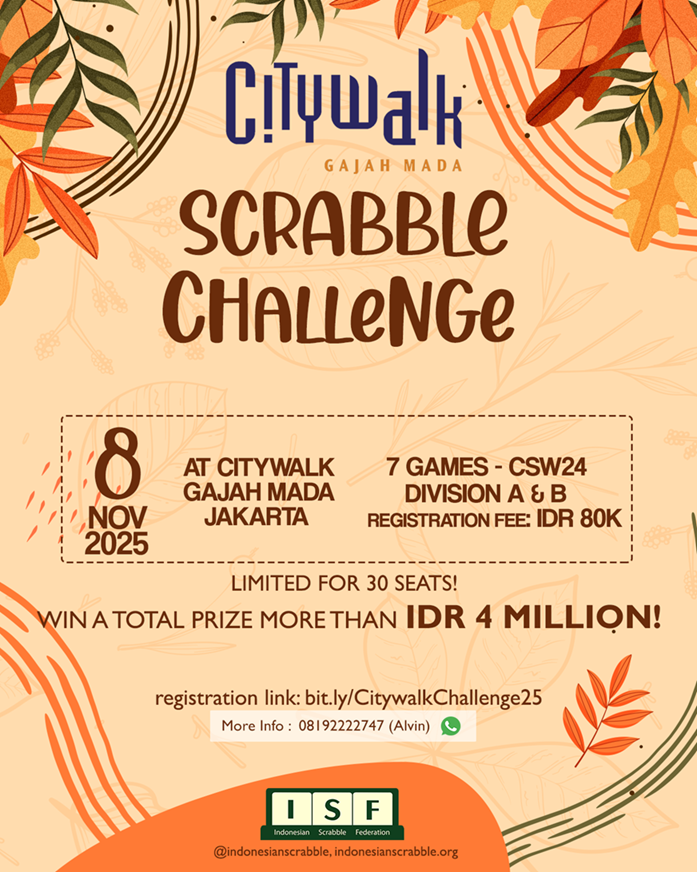08.11.2025 Citywalk Scrabble Challenge 2025 | Tournaments | Indonesian ...